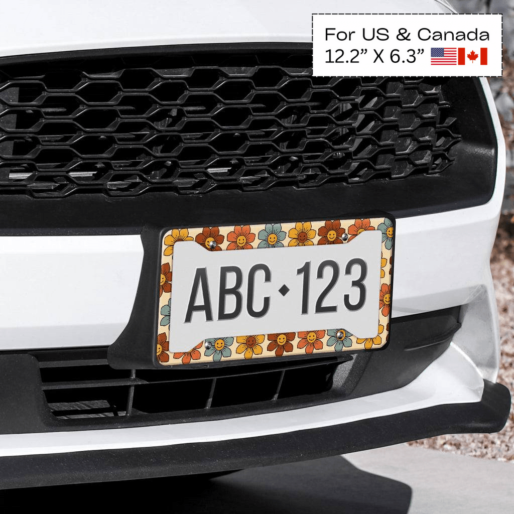 Cute License Plate Frames - Retro 1970s Smiling Flowers | Raiana’s ...